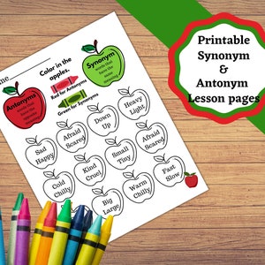 Printable Lesson Pages for Learning Antonyms and Synonyms. Matching up ...