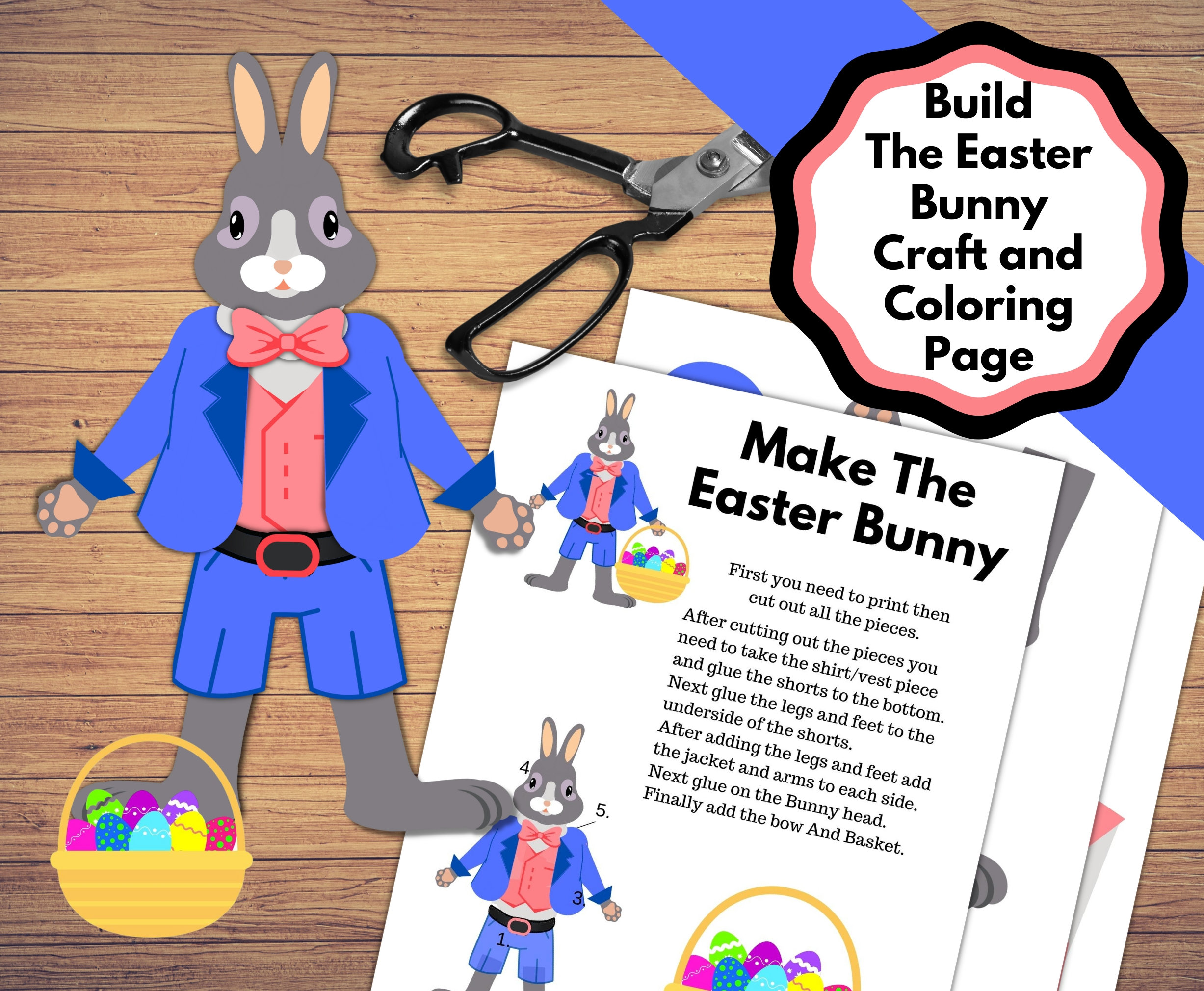 Build Your Own Easter Bunny, Printable Easter Craft and Coloring Page ...