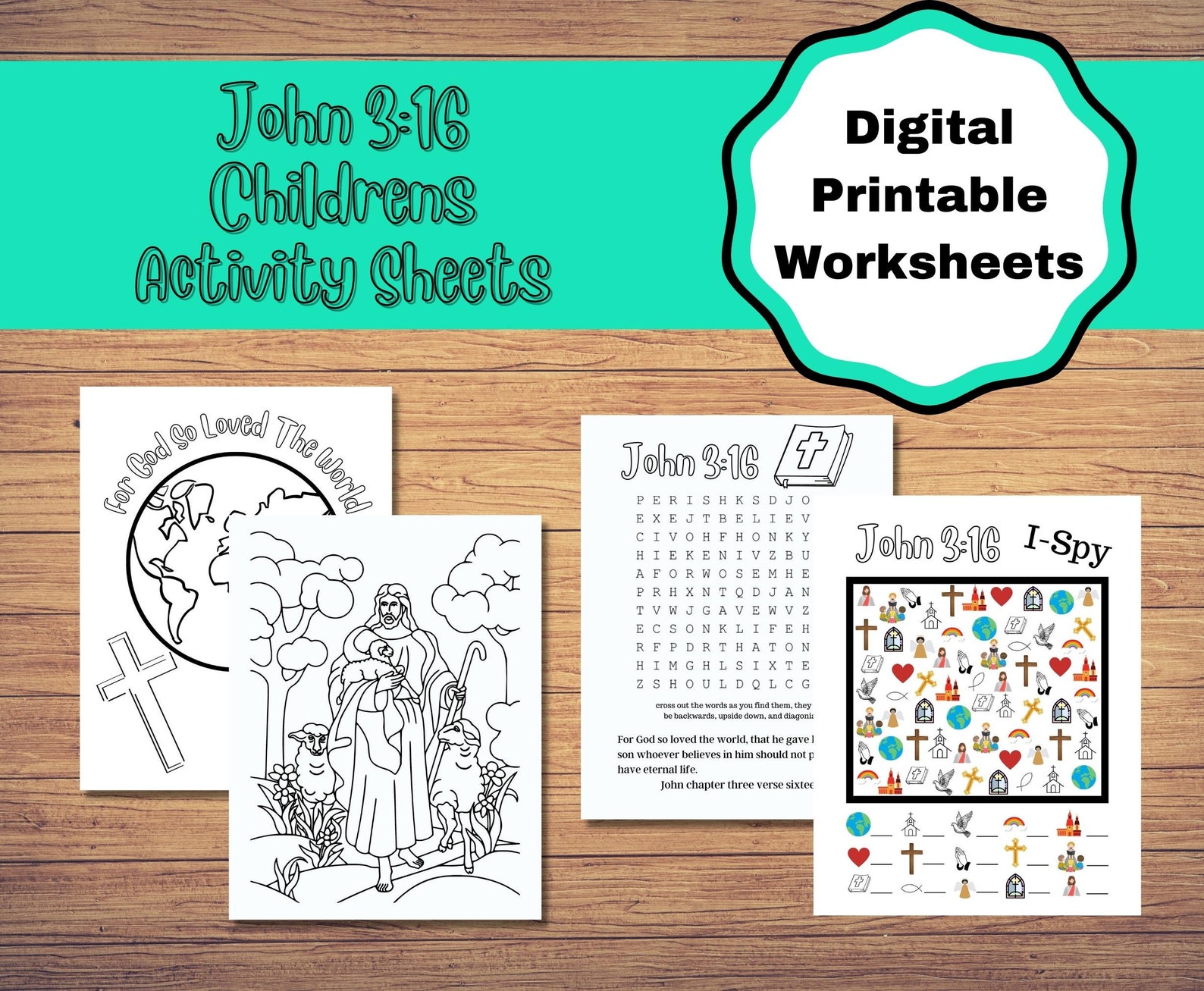 John 3:16 Activity Sheets for Kids, Church Lesson Activity Sheets - Etsy
