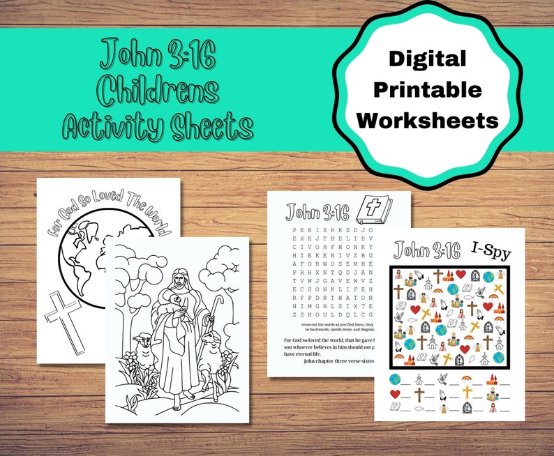 John 3:16 Activity Sheets for Kids, Church Lesson Activity Sheets - Etsy