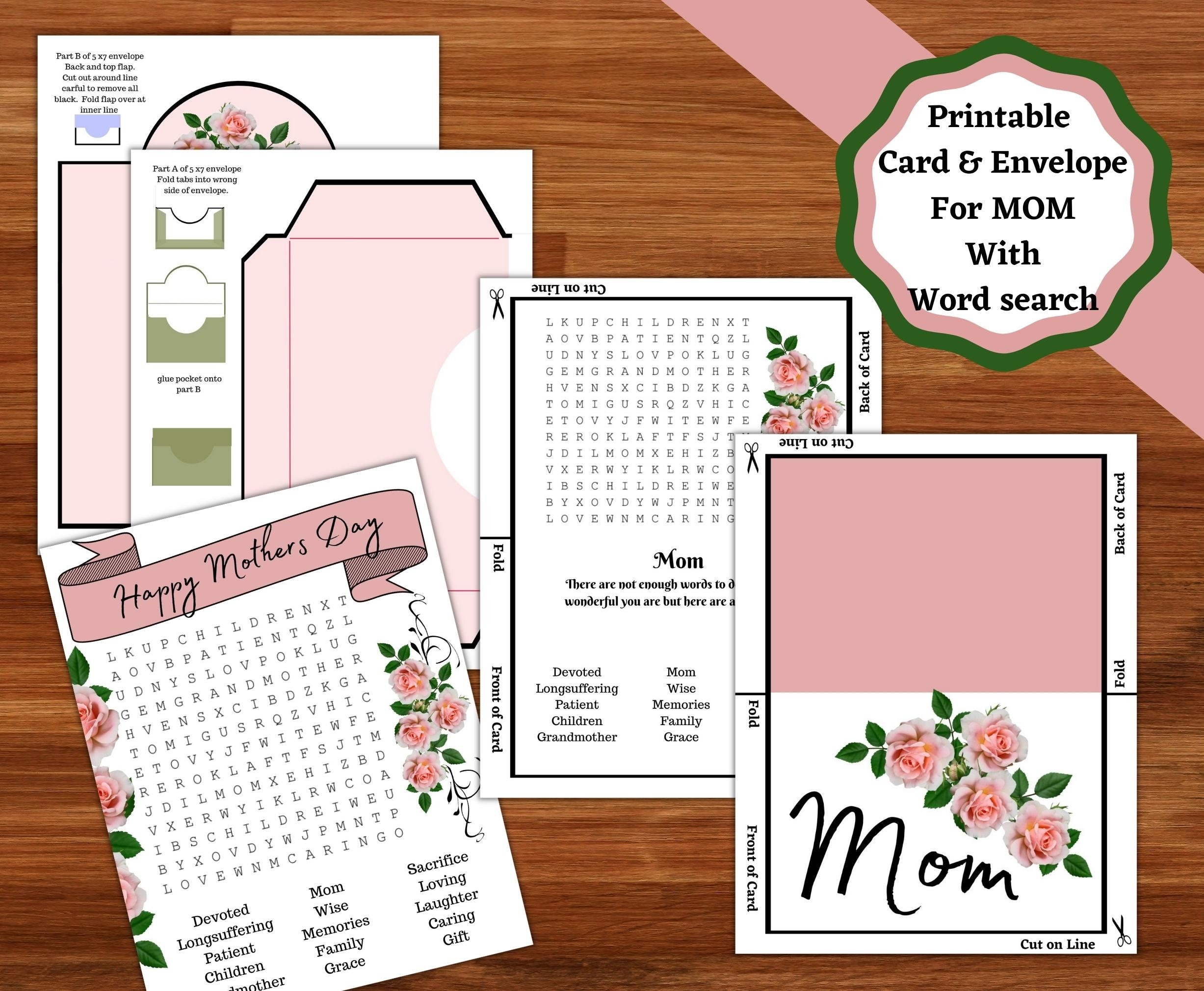 Mother's Day Printable Card and Word Search With Matching Envelope - Etsy