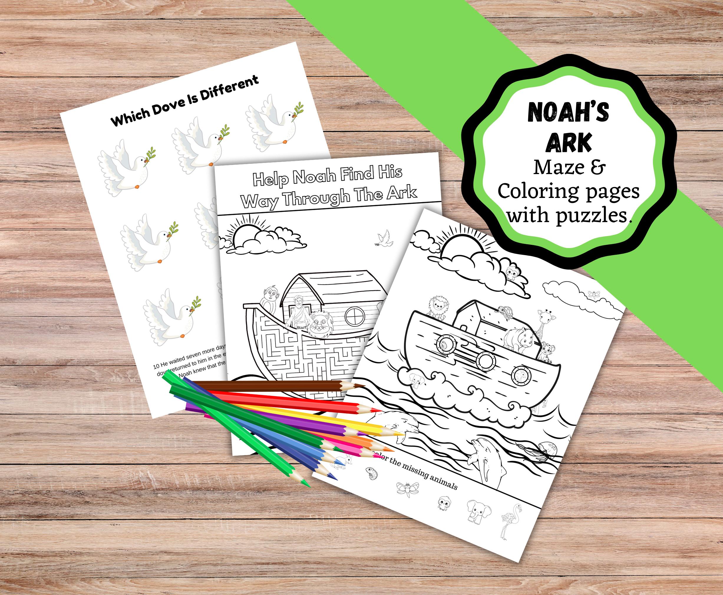 Noah's Ark Printable Set of Puzzle and Maze That Are Colorable. Noah's ...