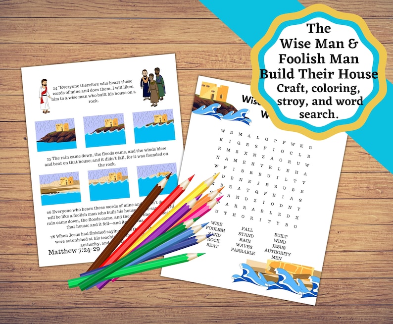 Printable Wise Built His House on the Rock and Foolish Man Built His on ...