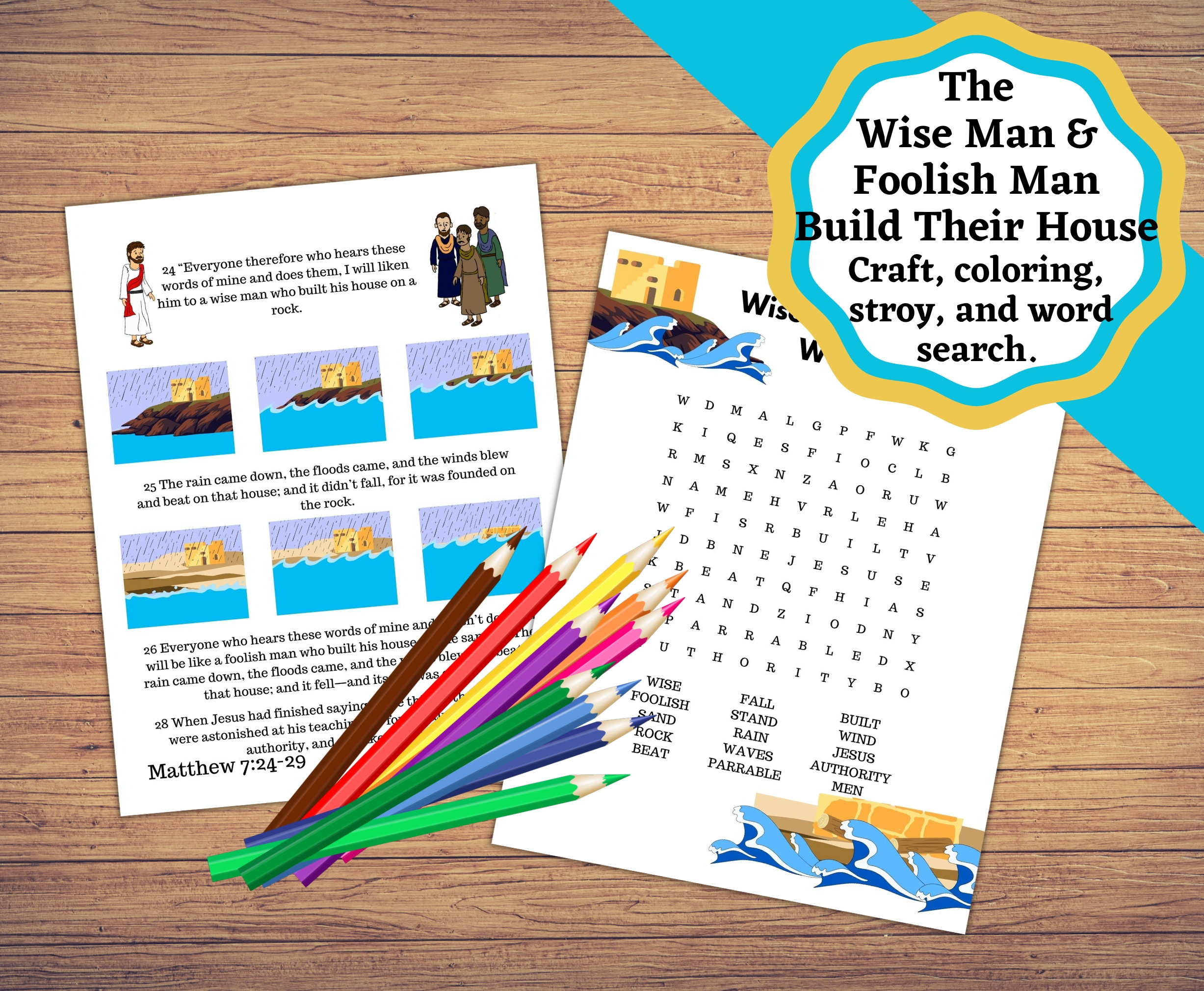 Printable Wise Built His House on the Rock and Foolish Man Built His on ...