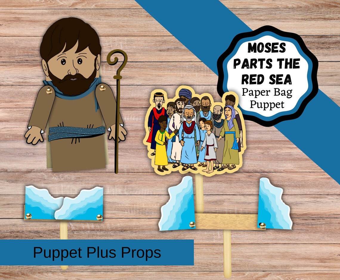 Moses Parts the Red Sea, Printable Paper Bag Puppets and Props. Bible ...