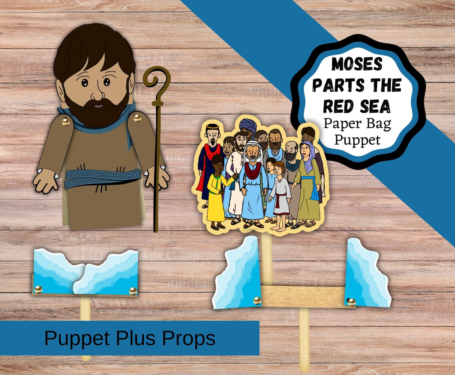 Moses Parts the Red Sea, Printable Paper Bag Puppets and Props. Bible ...