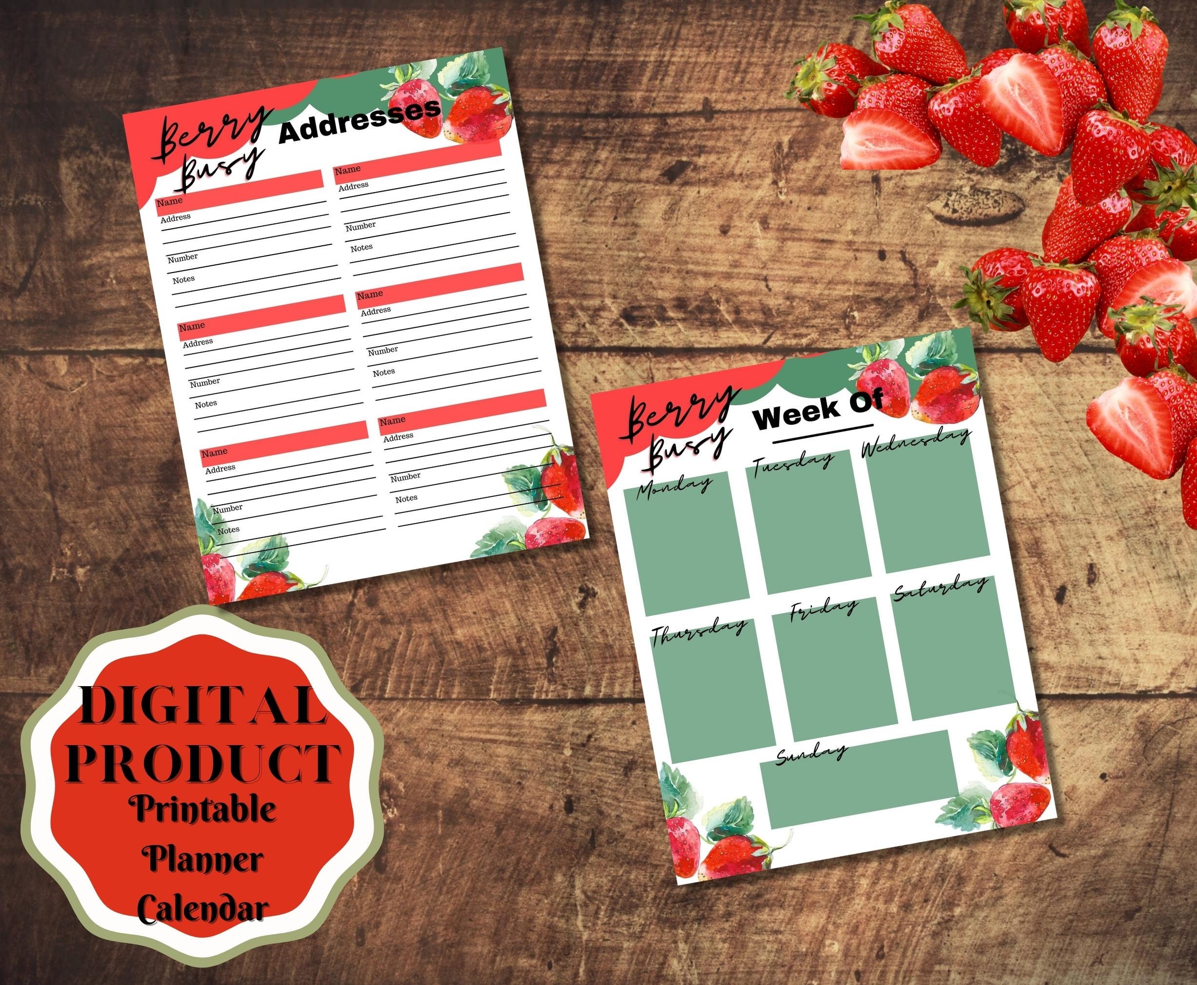 Strawberry Themed Planner, Easy Planner, Summer Strawberry Themed ...