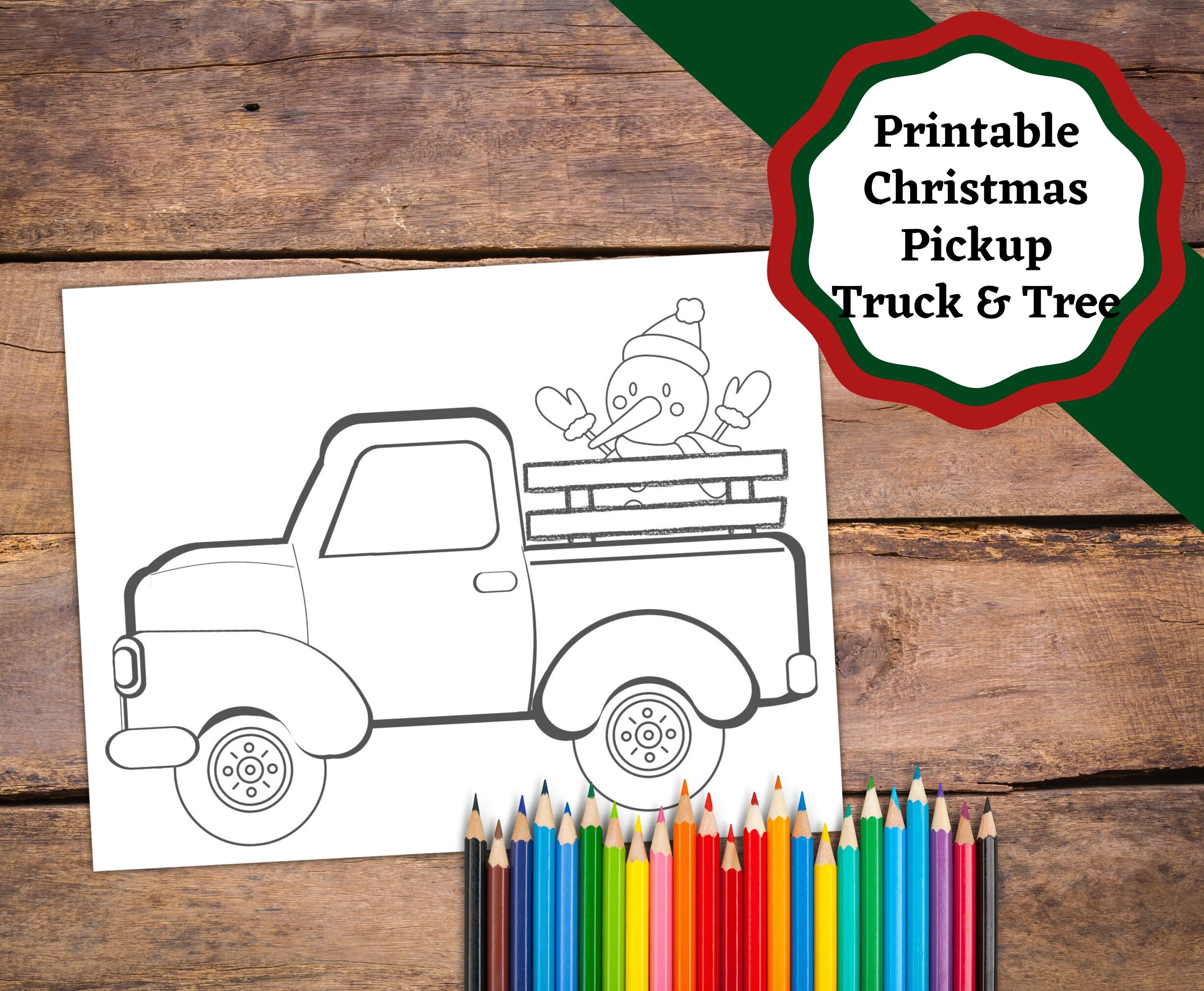 Printable Green Truck With Snowman Craft and Decoration, Christmas ...