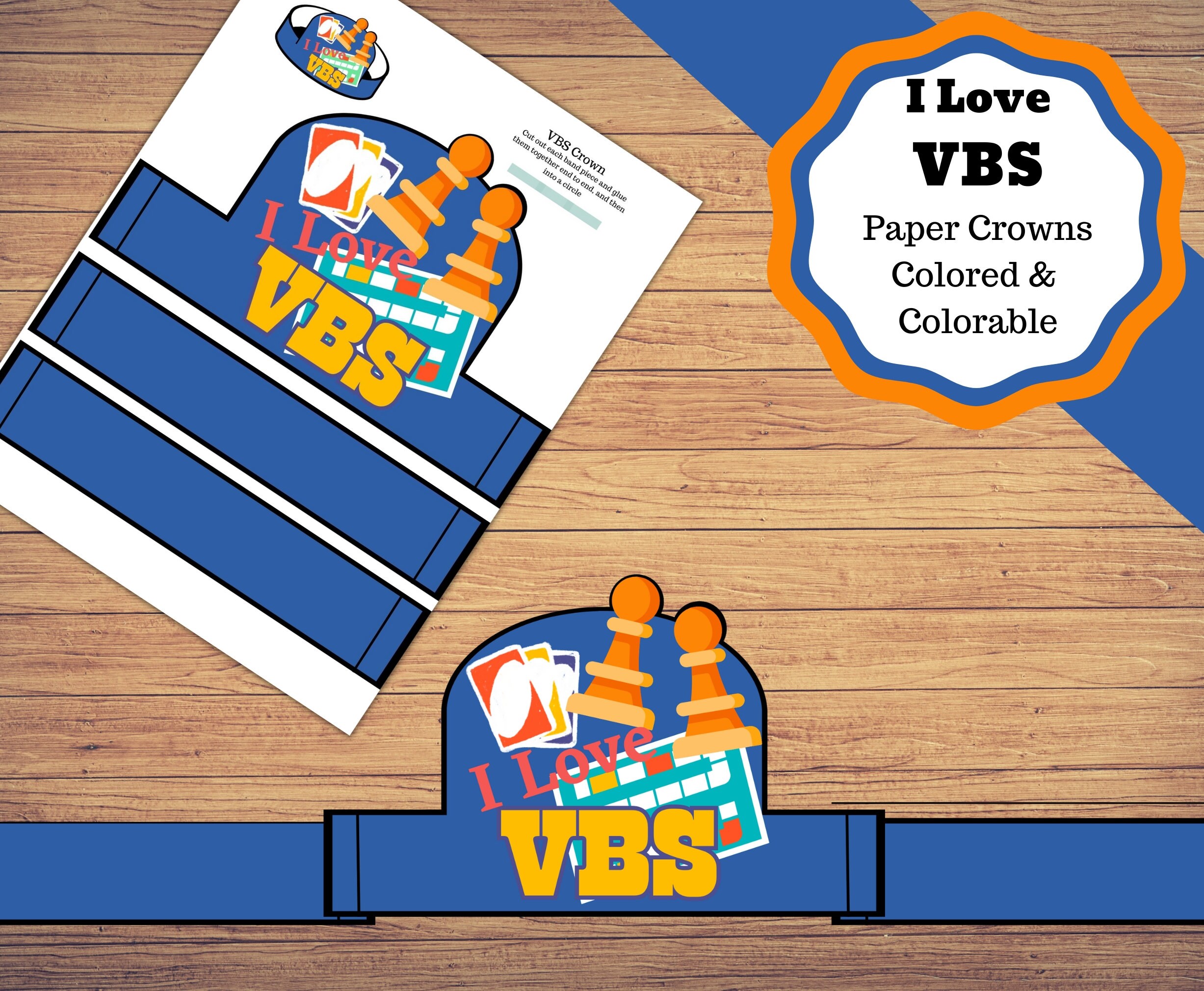 Printable Paper Crowns, I Love VBS, VBS Craft in Colored and Colorable ...