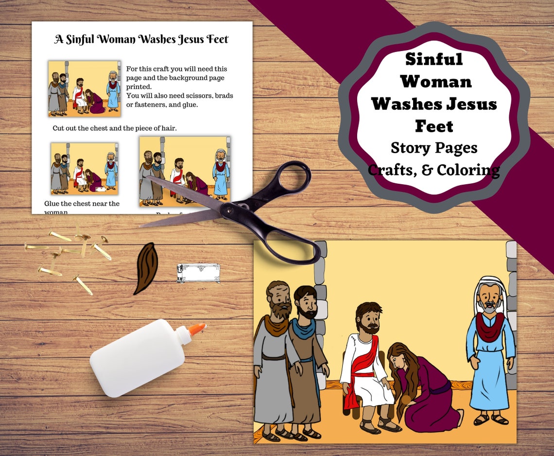 Printable, Sinful Woman Washes Jesus Feet, Craft, Coloring, and Story ...