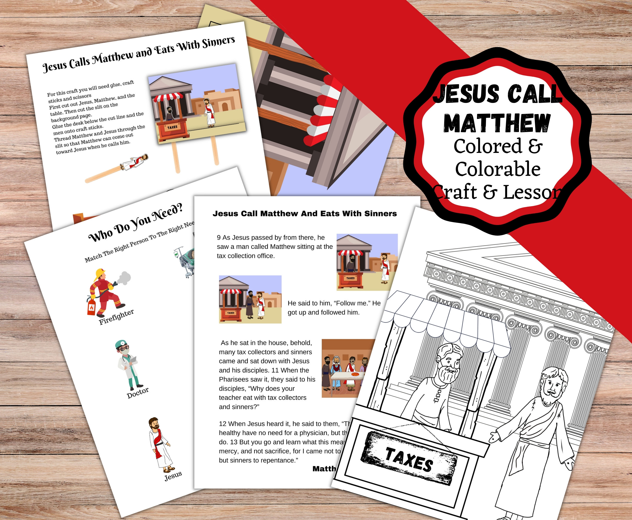 Printable Bible Craft for Jesus Calling Matthew the Tax Collector and ...