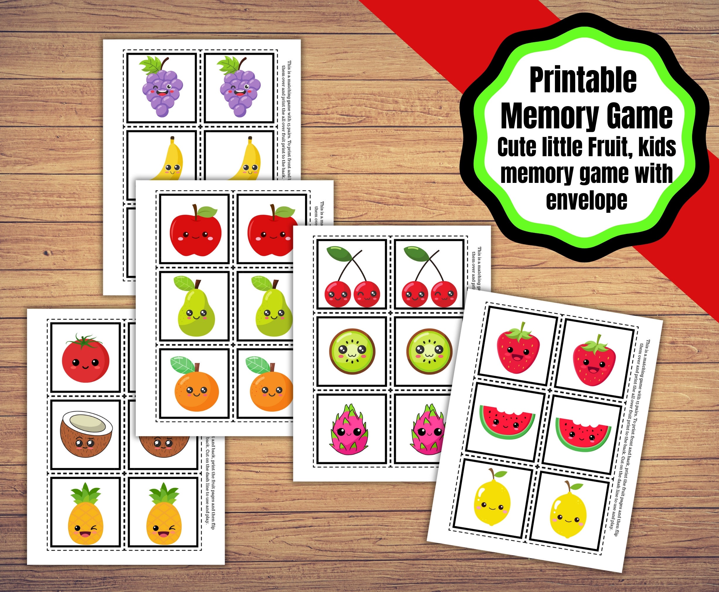 Printable Cute Fruit Kids Memory Game. Printable Memory Game for Kids ...