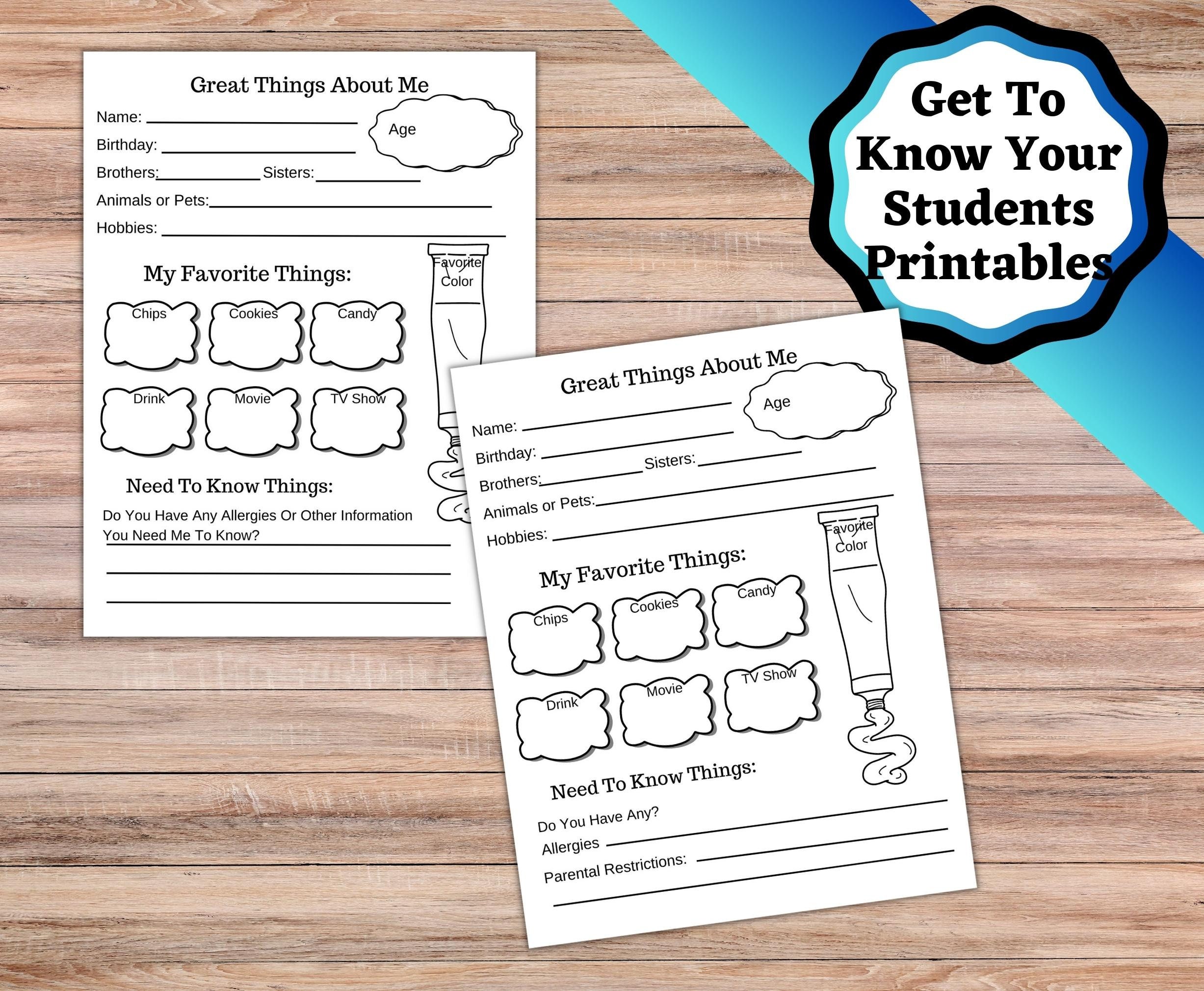 Get to Know Your Students Printable, Questions for Students Worksheet ...