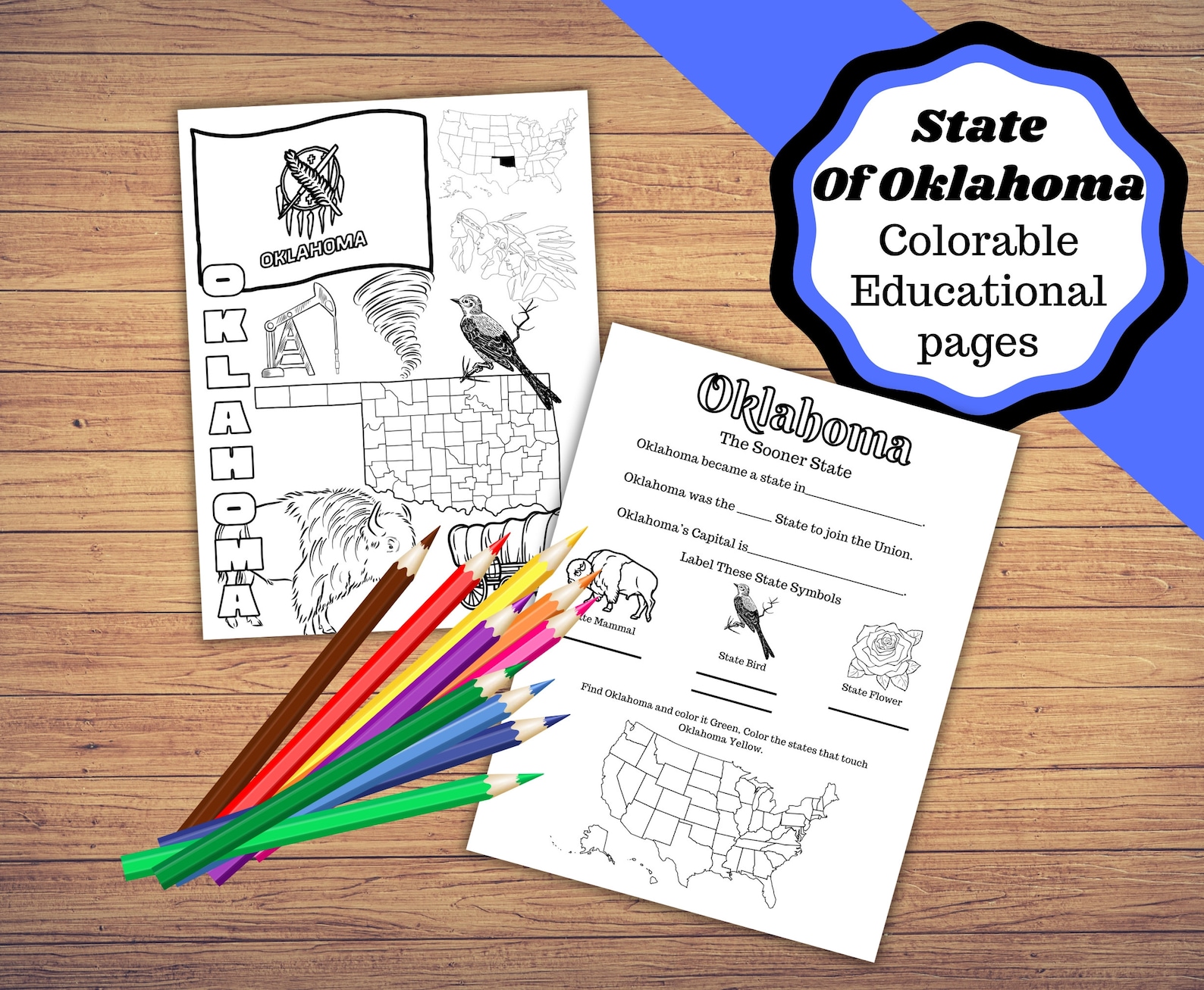 State of Oklahoma Printable Set of Coloring and Educational Pages ...