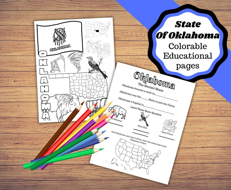 State of Oklahoma Printable Set of Coloring and Educational Pages ...