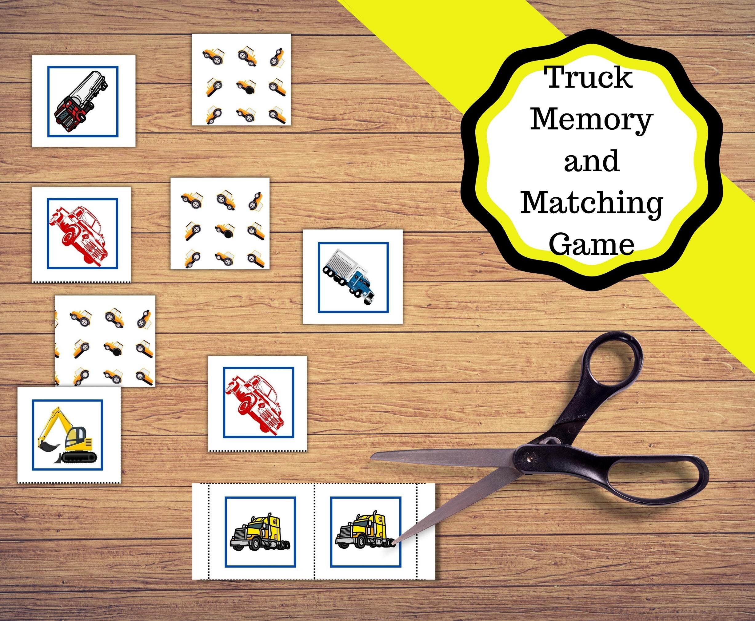 Truck Themed Printable Memory/matching Game Cards With Bonus Box - Etsy