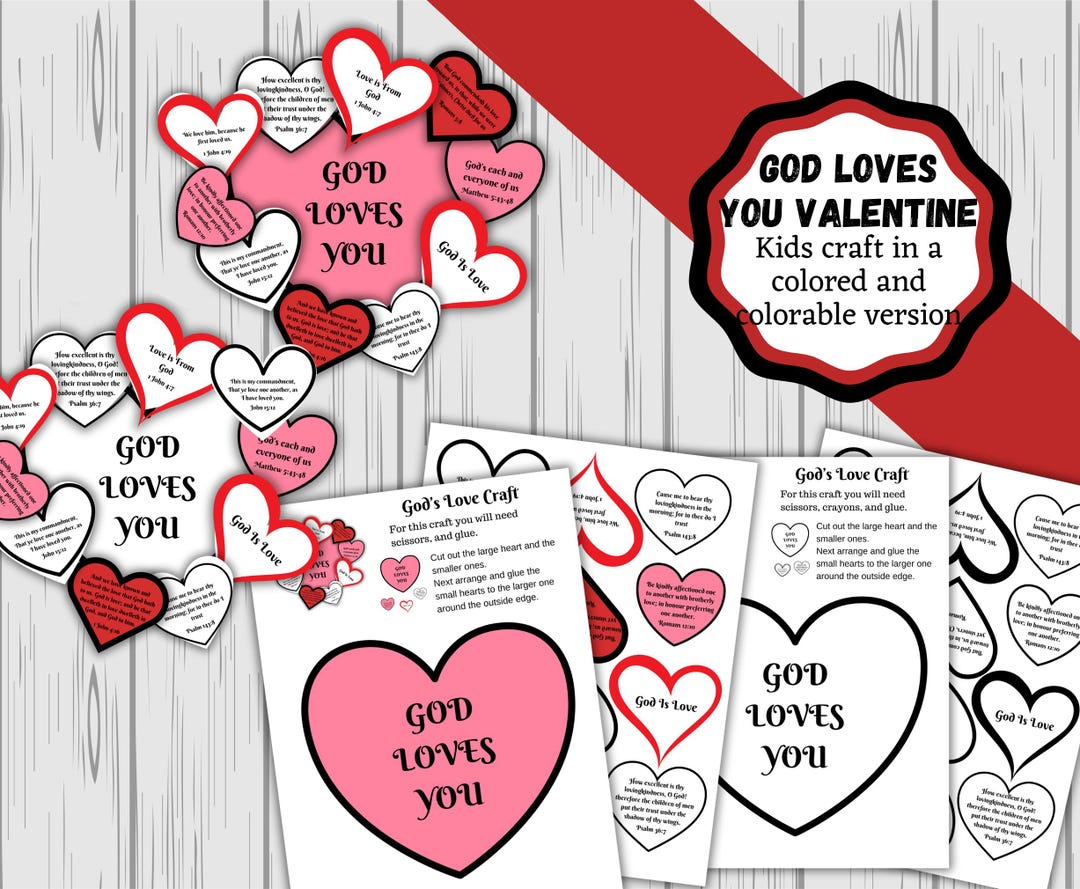 God Loves You Valentine Kids Craft With Scriptures. Valentine Colored ...