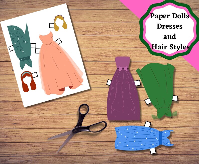 Printable Paper Dolls With Hair and Dresses. - Etsy