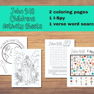 John 3:16 Activity Sheets for Kids, Church Lesson Activity Sheets - Etsy