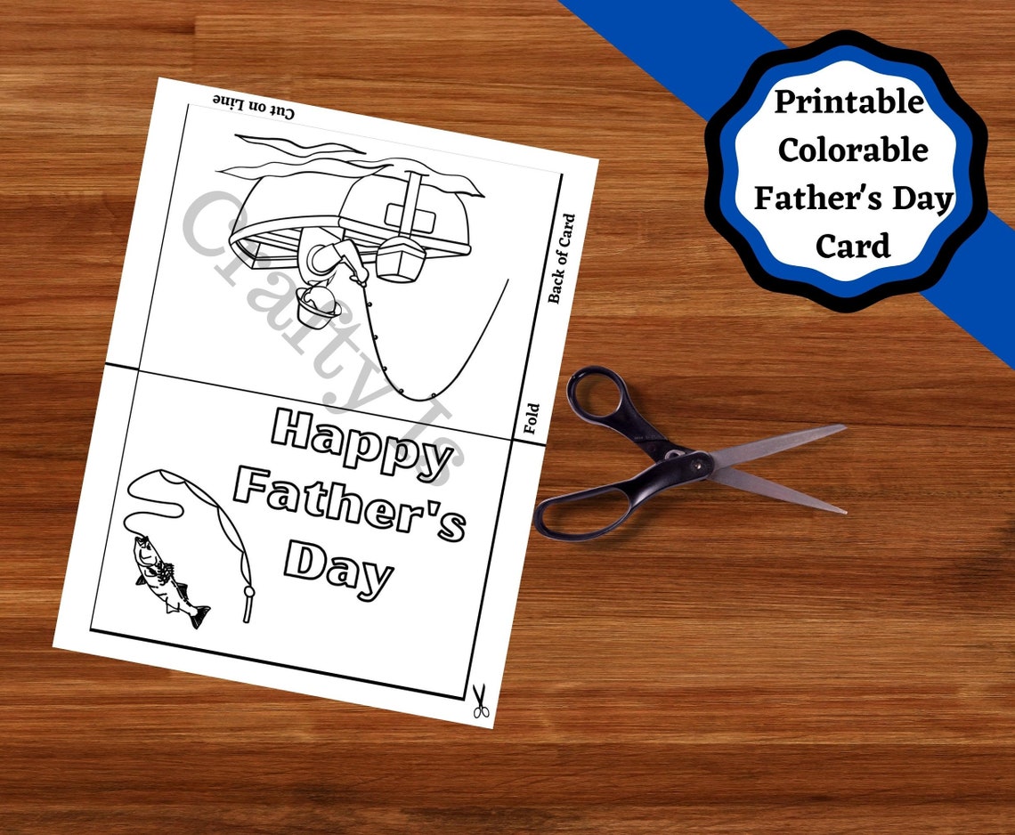 Printable Father's Day Card With Fishing Theme to Be Colored, Great ...