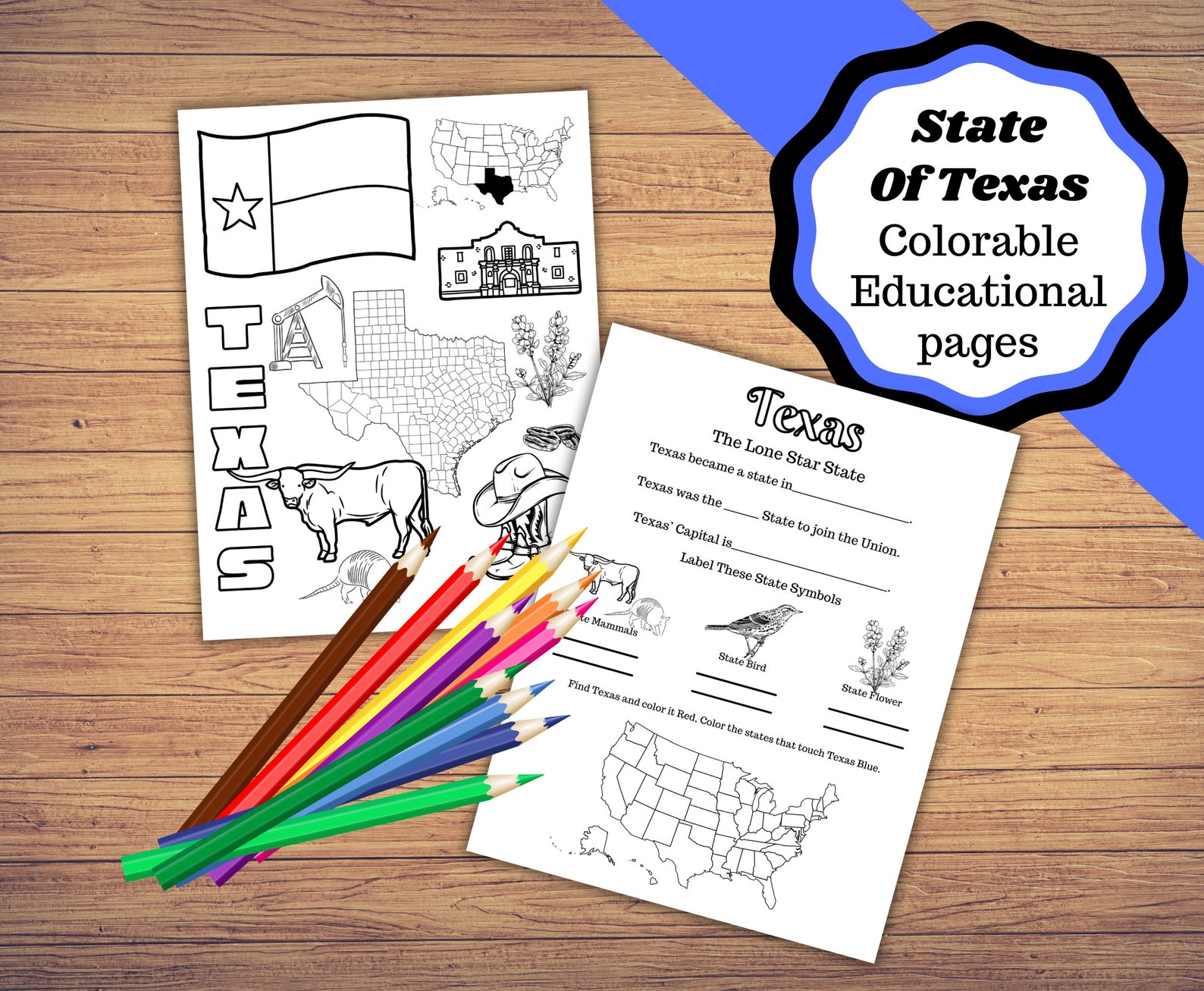 Texas State Printable Coloring and Worksheets, Learn About Texas, Texas ...