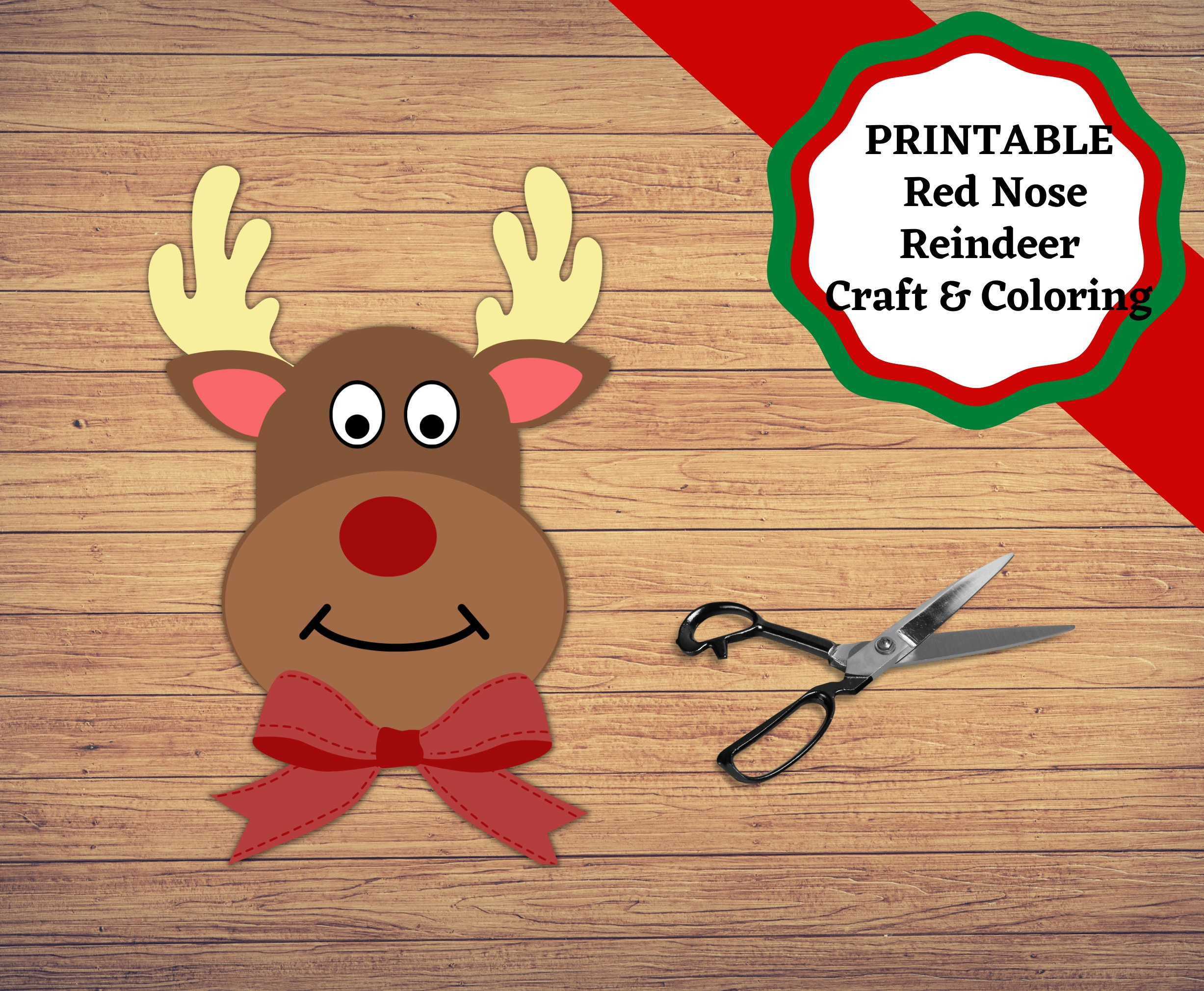 Simple Reindeer Printable, Cute and Paste Christmas Reindeer With Red ...