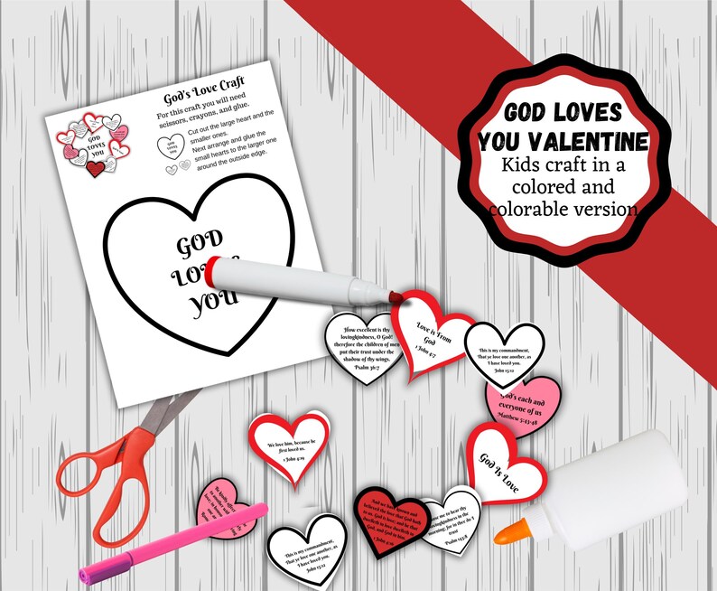 God Loves You Valentine Kids Craft With Scriptures. Valentine Colored ...