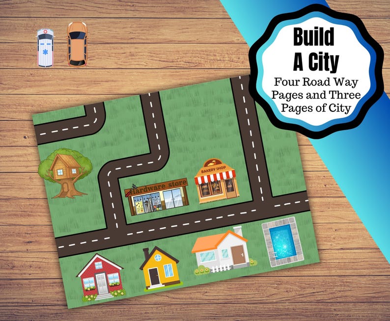 Build a City. Four Road Work Pages With Houses and Buildings to Cut Out ...