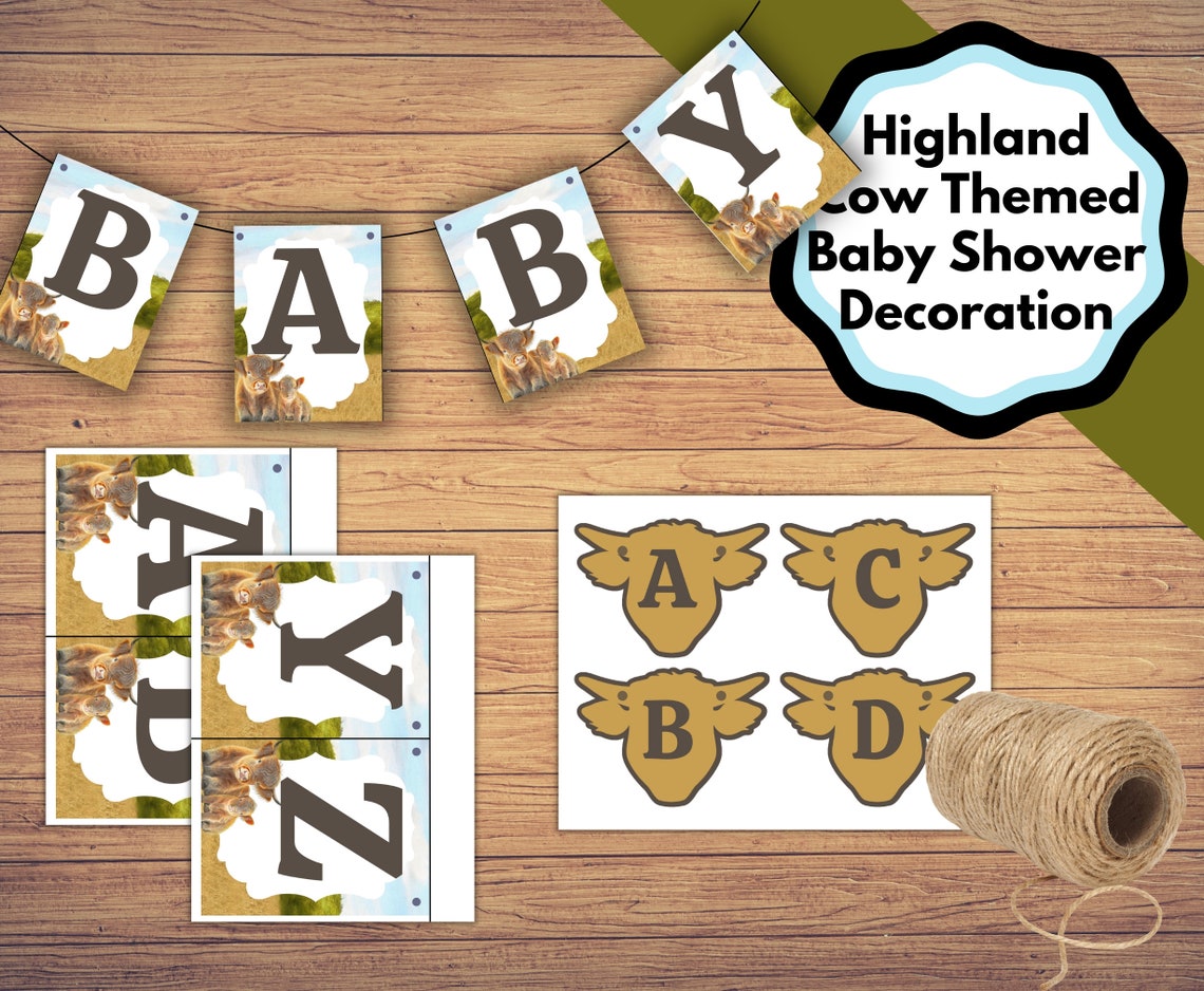 Printable Highland Cow Themed Baby Shower Decorations, Cupcake Toppers ...