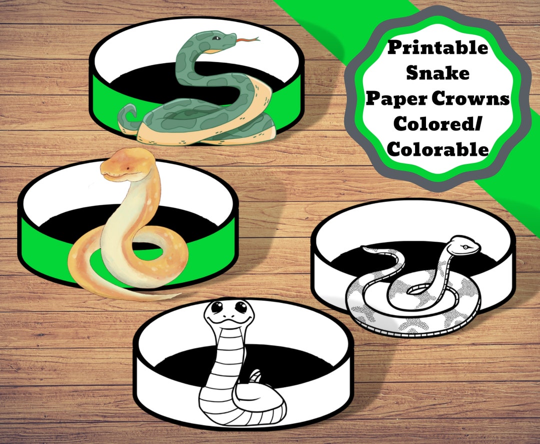 Printable Snake Paper Crowns, Head Bands. Snake Craft Both Colored and ...
