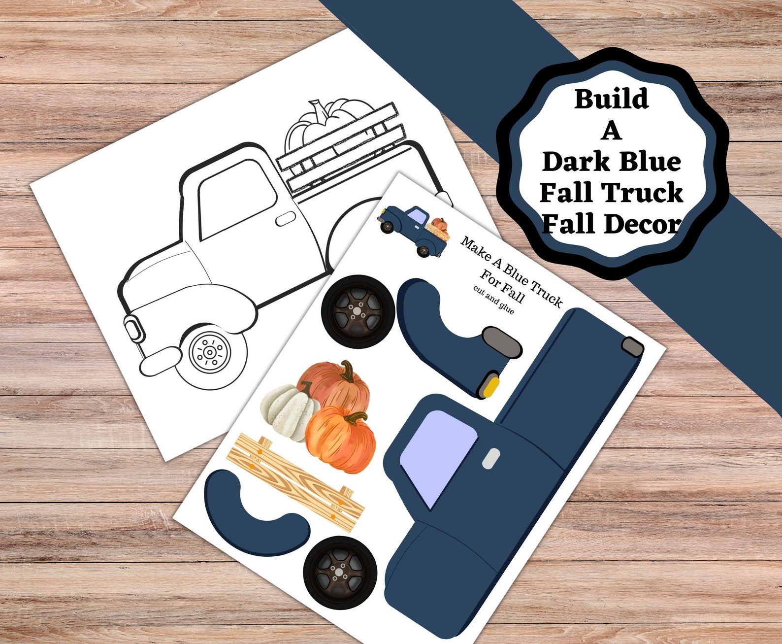Build a Fall Dark Blue Truck, Printable Blue Truck Craft and Decoration ...