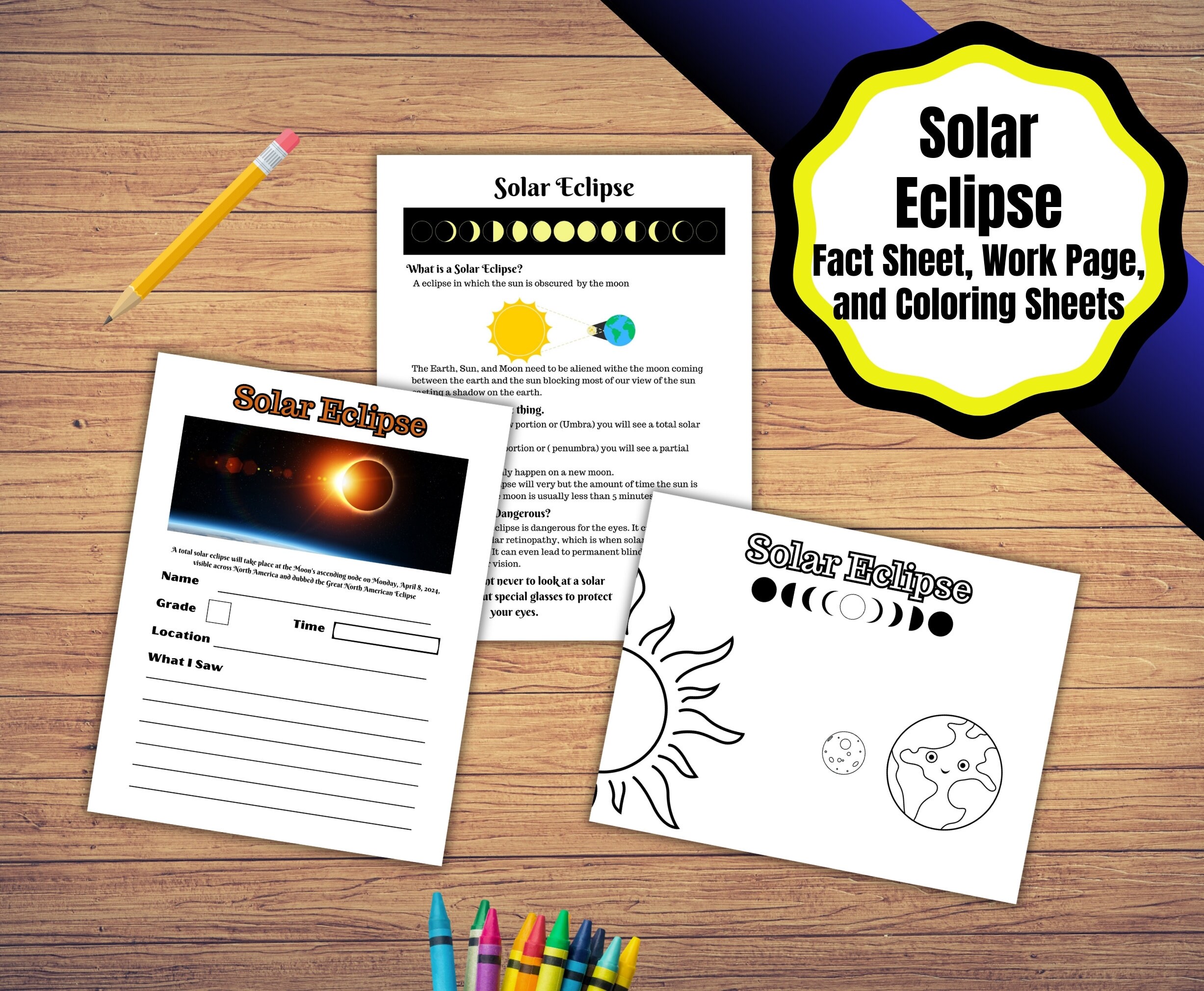 Printable Solar Eclipse Fact Page, Work Sheet, and Coloring Pages. Kids ...