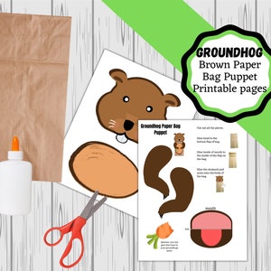 Printable Groundhog Paper Bag Puppet, Groundhog Day Paper Puppet Craft ...