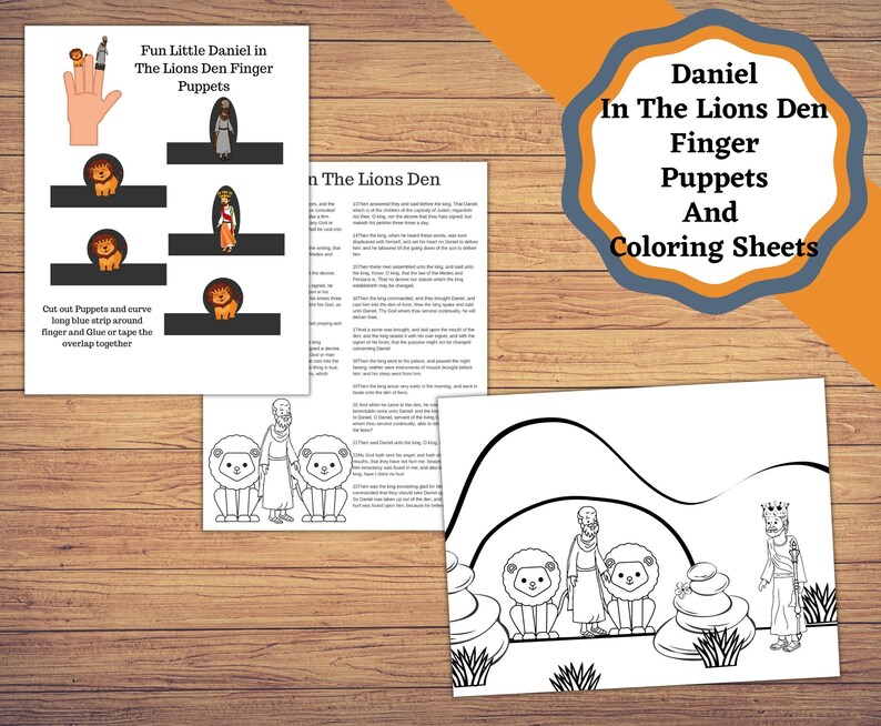 Daniel in the Lions Den, Printable Finger Puppets and Coloring Sheet ...
