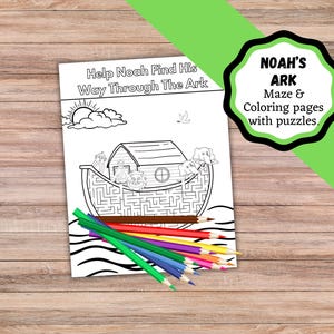 Noah's Ark Printable Set of Puzzle and Maze That Are Colorable. Noah's ...
