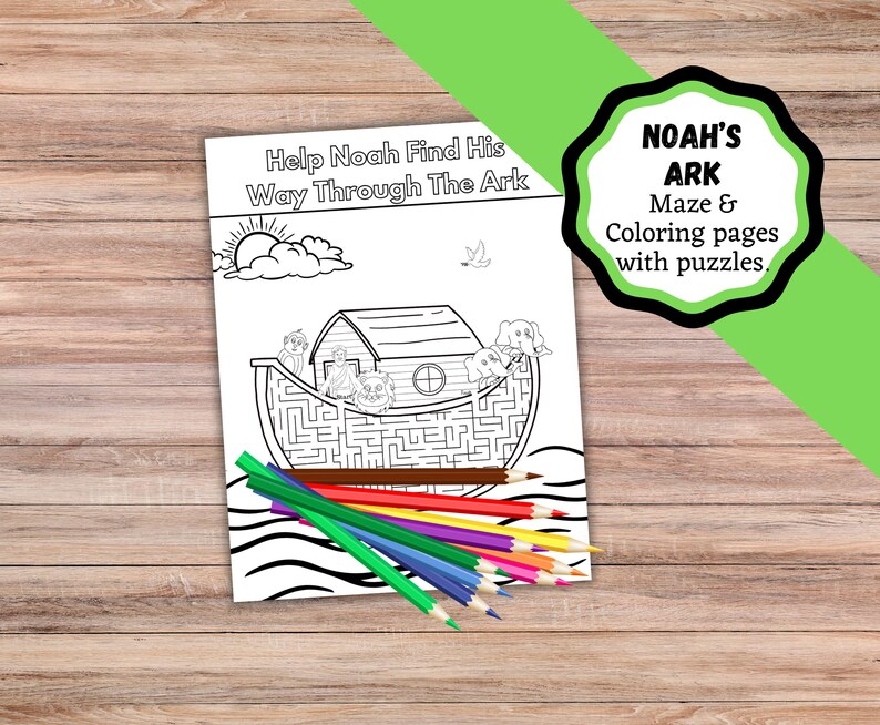 Noah's Ark Printable Set of Puzzle and Maze That Are Colorable. Noah's ...