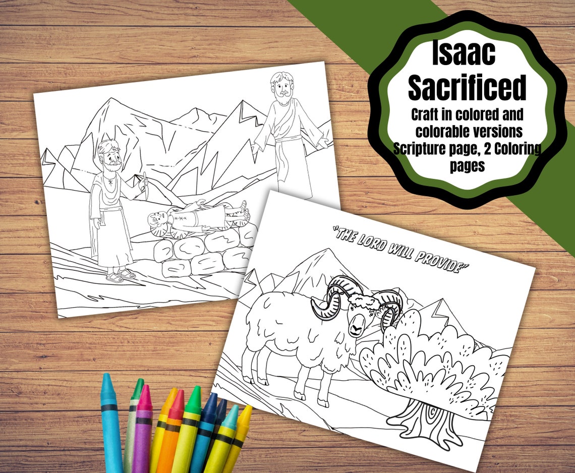 Printable Activity Set for Isaac Sacrificed, Colored and Colorable ...