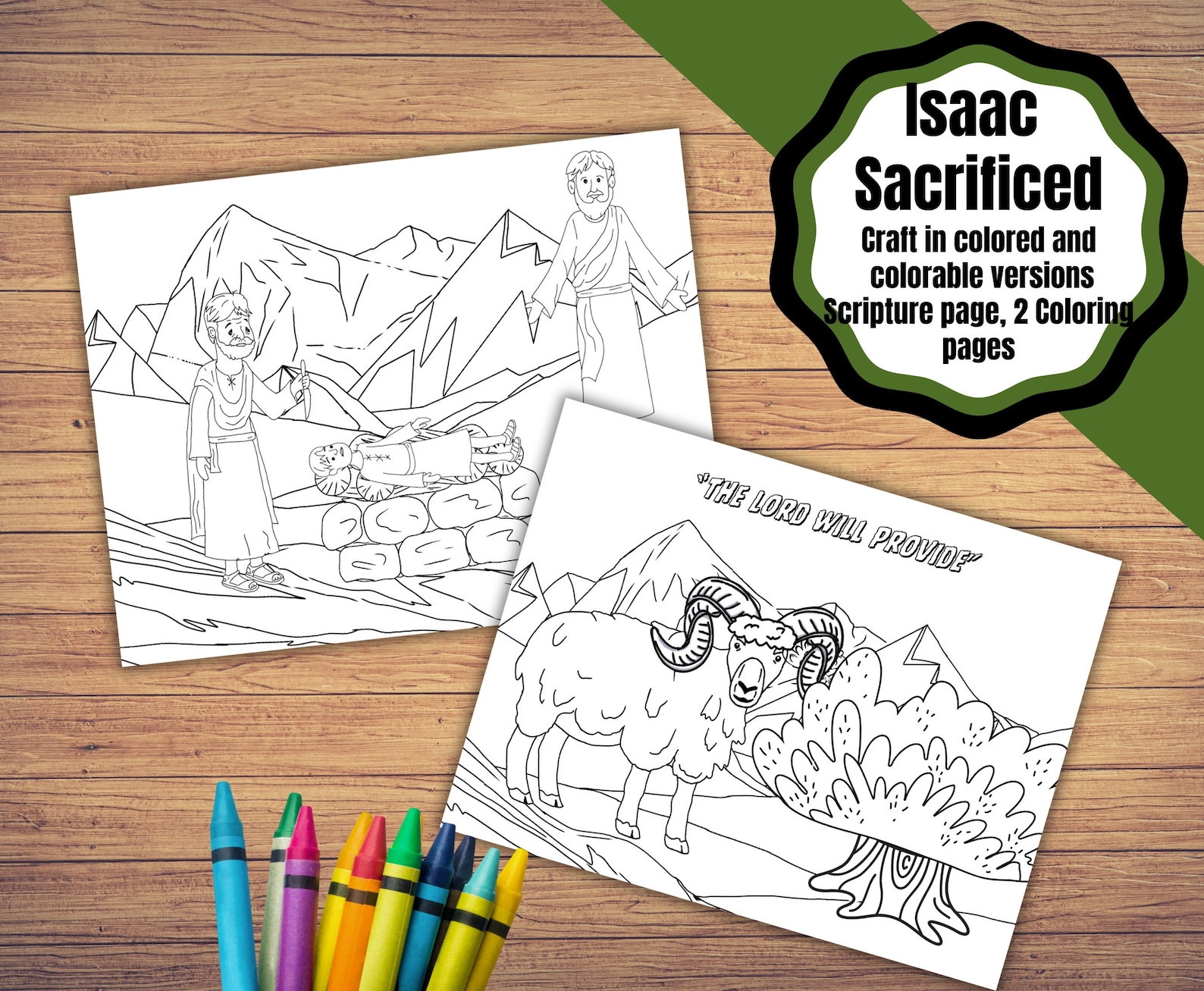 Printable Activity Set for Isaac Sacrificed, Colored and Colorable ...