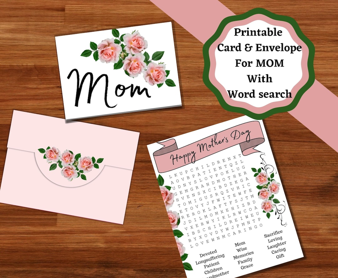Mother's Day Printable Card and Word Search With Matching Envelope - Etsy
