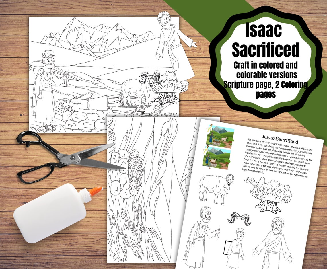 Printable Activity Set for Isaac Sacrificed, Colored and Colorable ...