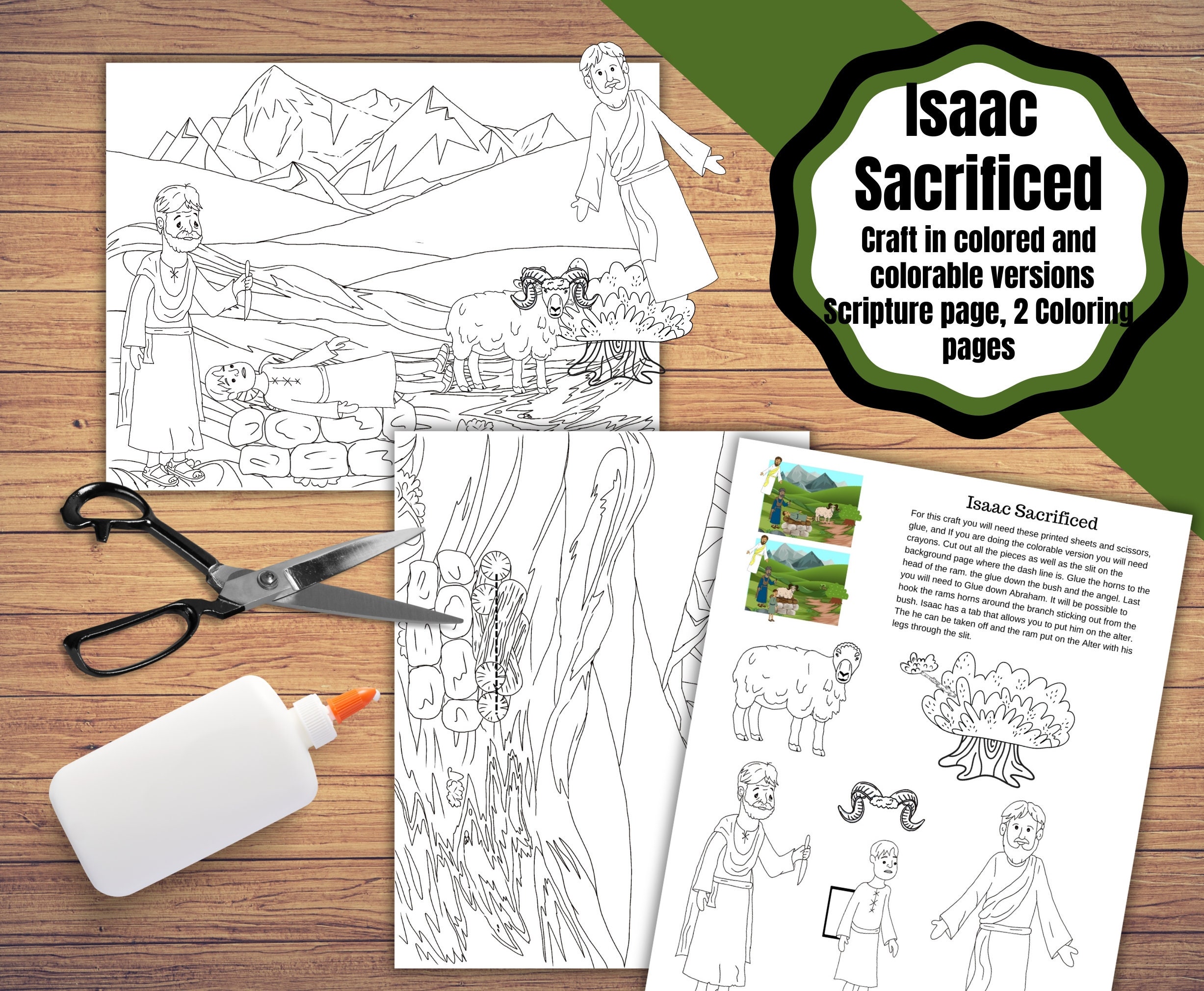 Printable Activity Set for Isaac Sacrificed, Colored and Colorable ...