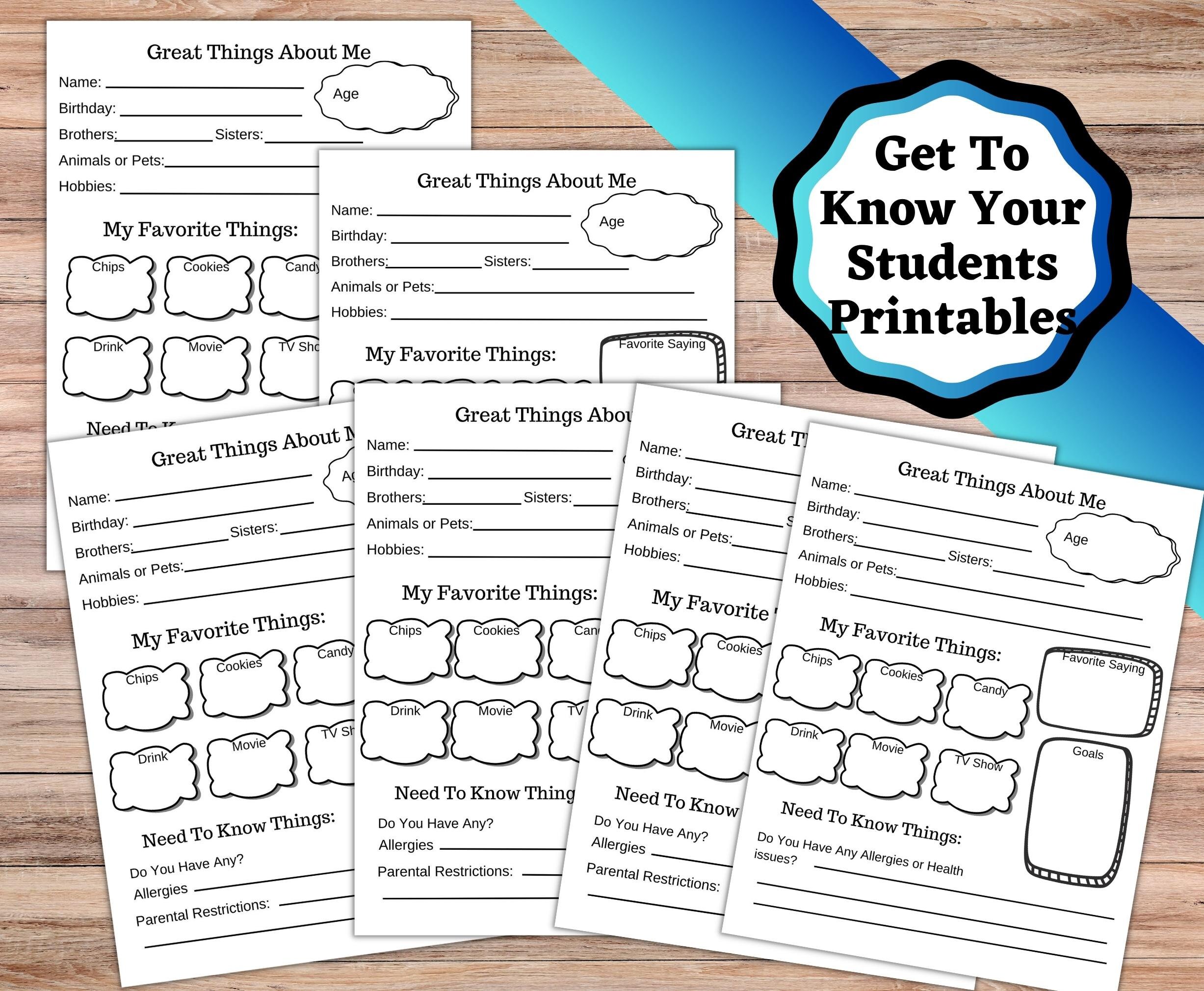 Get to Know Your Students Printable, Questions for Students Worksheet ...