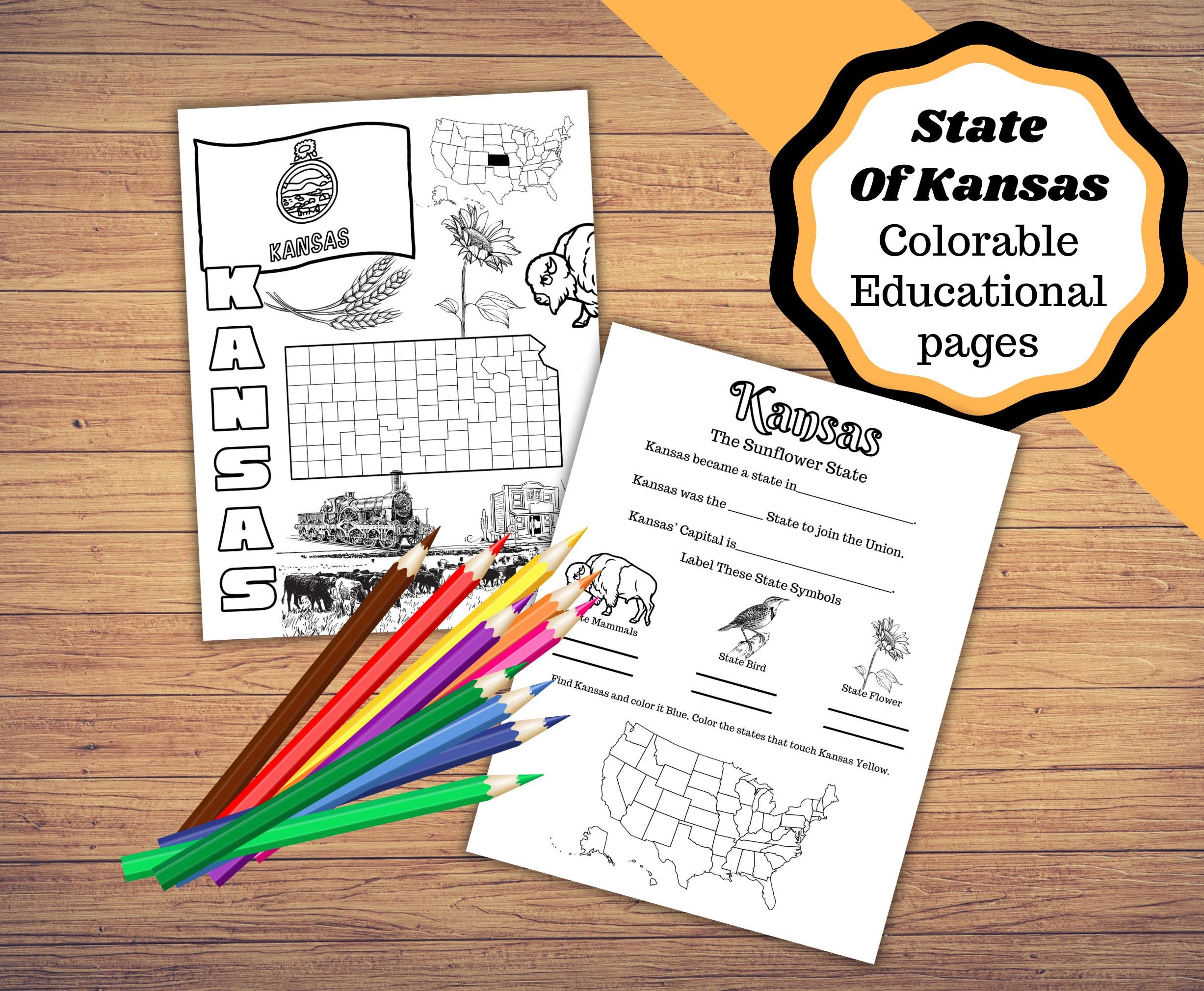 Kansas State Printable Coloring and Worksheets, Learn About Kansas ...