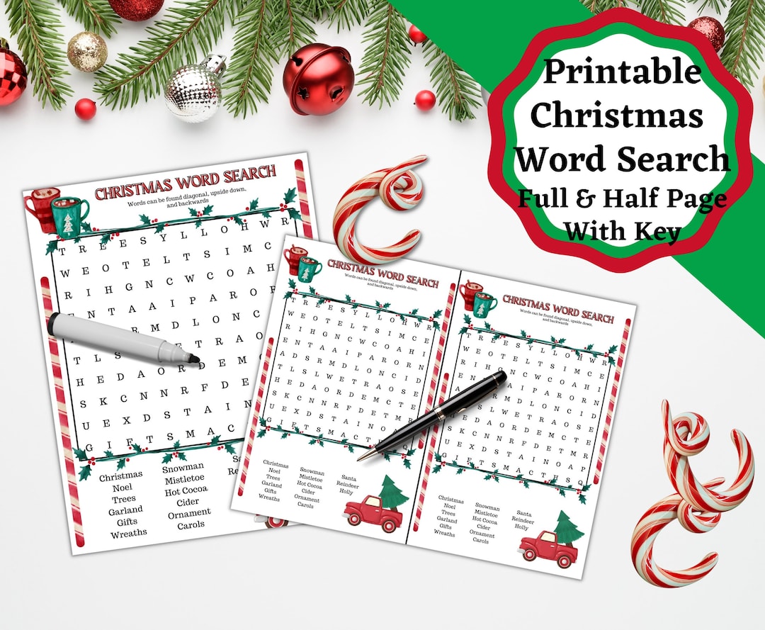 Christmas Printable Word Search in Full Page and Half Page Sizes. Comes ...