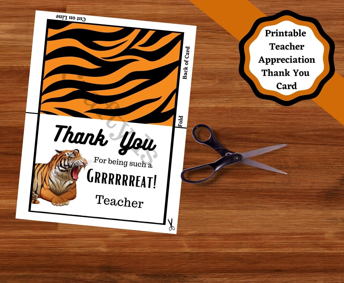 Printable Teacher Thank You/appreciation Card With Roaring Tiger - Etsy