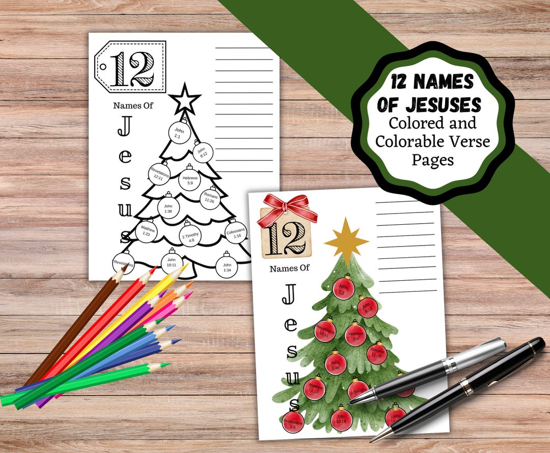 12 Names of Jesus Colored and Coloring Page. Coloring Page With Verses ...