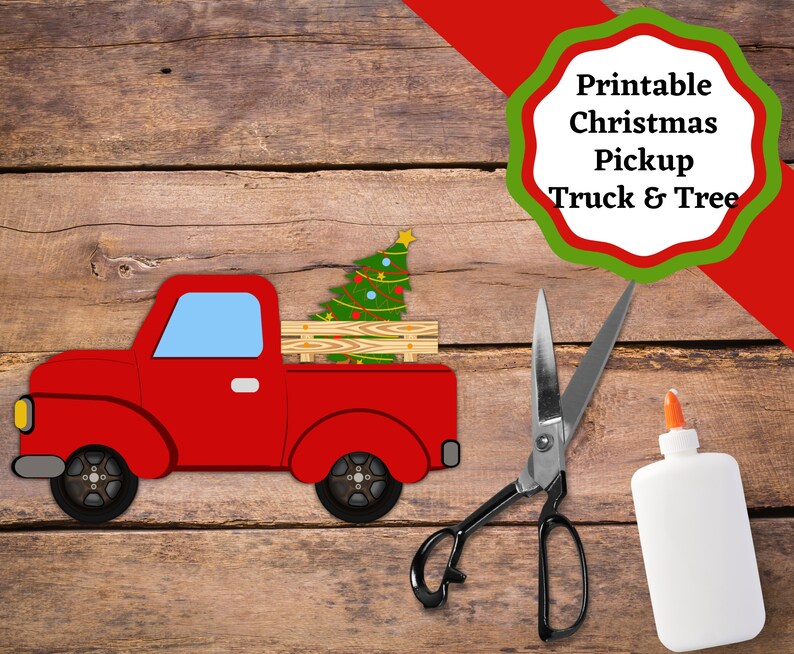 Printable Red Truck With Christmas Tree Craft and Decoration, Christmas ...