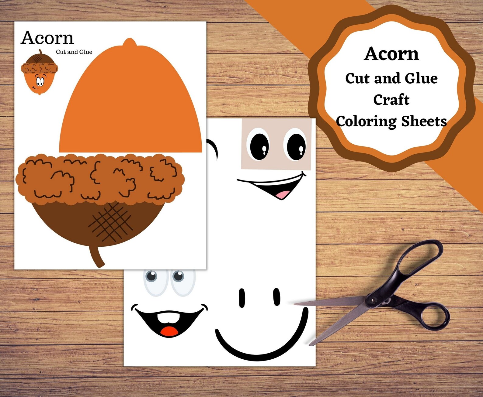 Printable Acorn Craft, Fall Craft and Coloring Pages. - Etsy