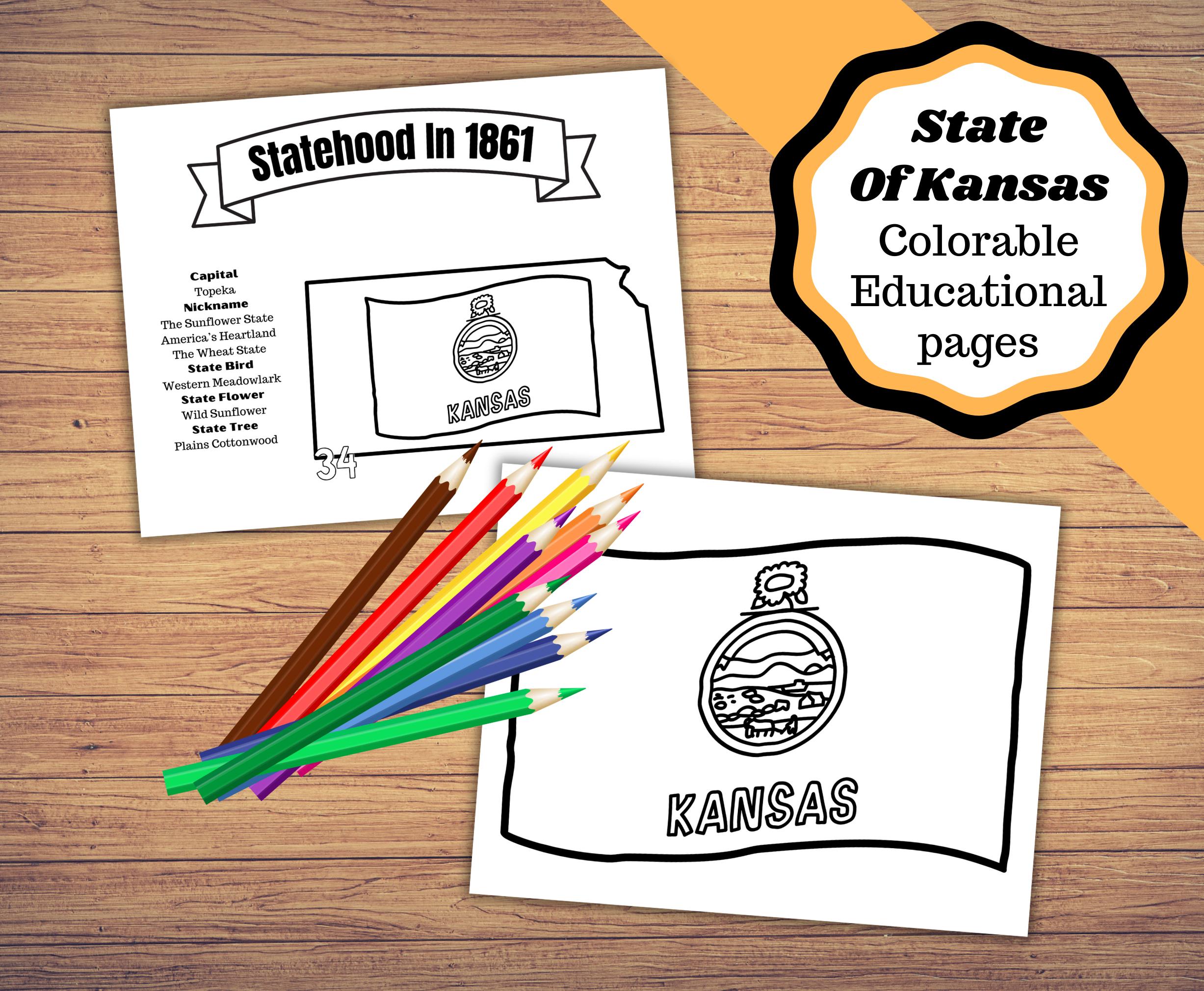 Kansas State Printable Coloring and Worksheets, Learn About Kansas ...