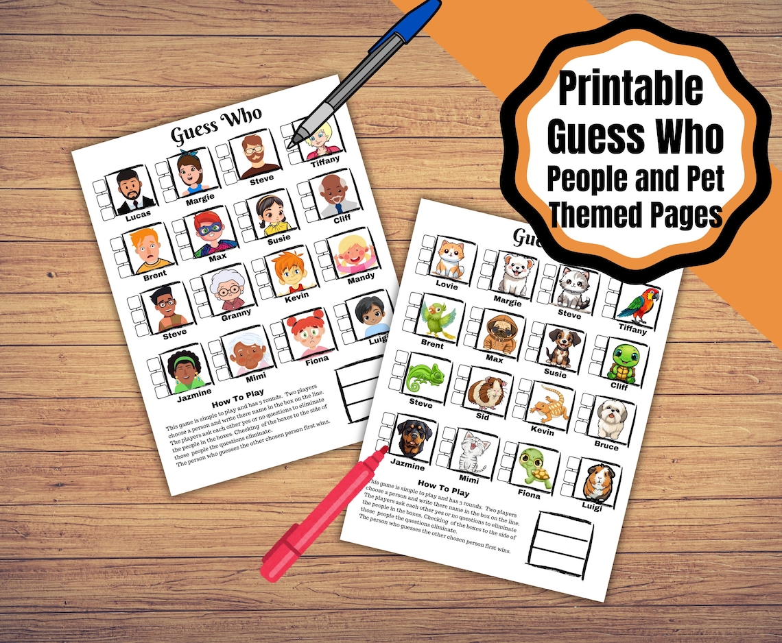 Printable Guess Who Game Pages. Guess Who People and Pet Games. Easy to ...